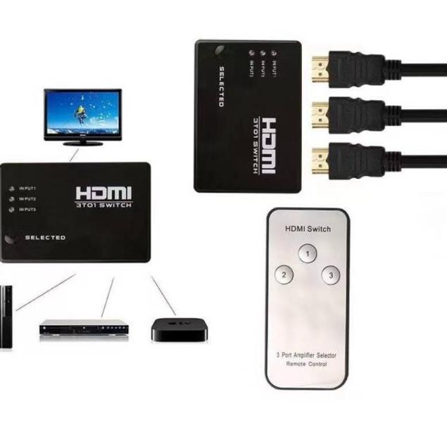 สวิตช์ Hdmi 3 พอร์ต รีโมท (อินพุต 3 ถึง 1 เอาต์พุต) สวิตช์ Hdmi 301 รีโมท Pno-342 ...