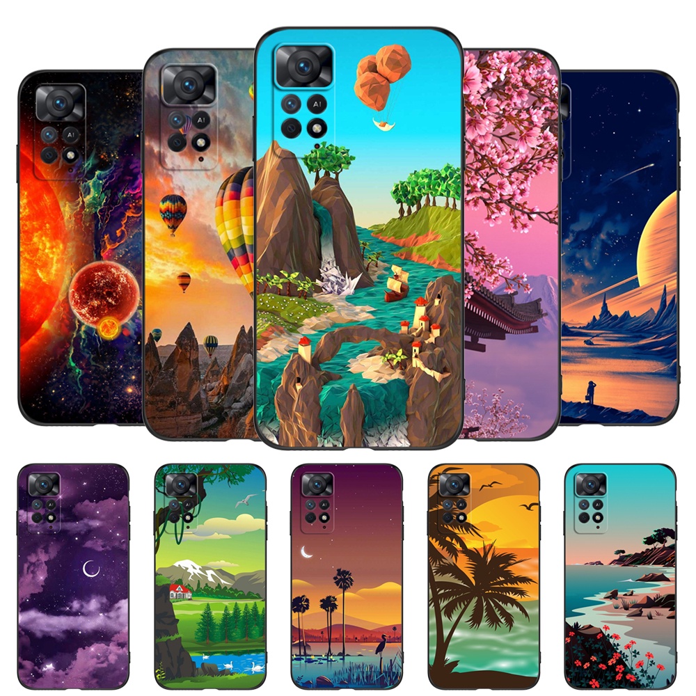 เคสโทรศัพท์มือถือ ซิลิโคน tpu ลายทิวทัศน์สวยงาม สีดํา สําหรับ Xiaomi ...