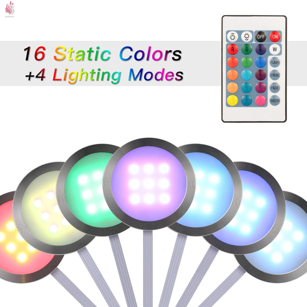 8PCS Slim Round Shape RGB LEDs Under Cabinet Light Kit SMD5050 Puck ...