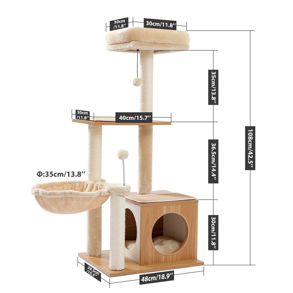 Wood Cat Tree Multilevel Cat Towel with Sisal Scratching Posts Modern ...