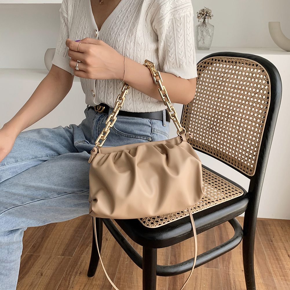 DI3A MOJOYCE Women Pleated Shoulder Bags Chain Totes PU Female Cloud ...