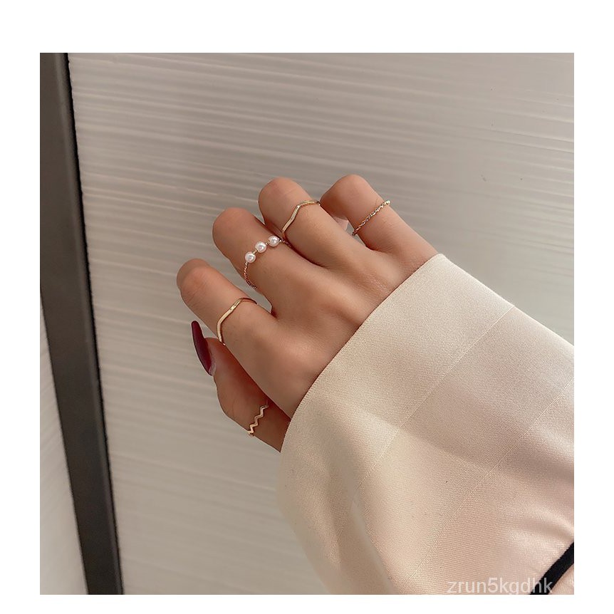 BRLING 2021 New Ins Korea Fashion Simple Pearl Fairy Finger Rings Set ...