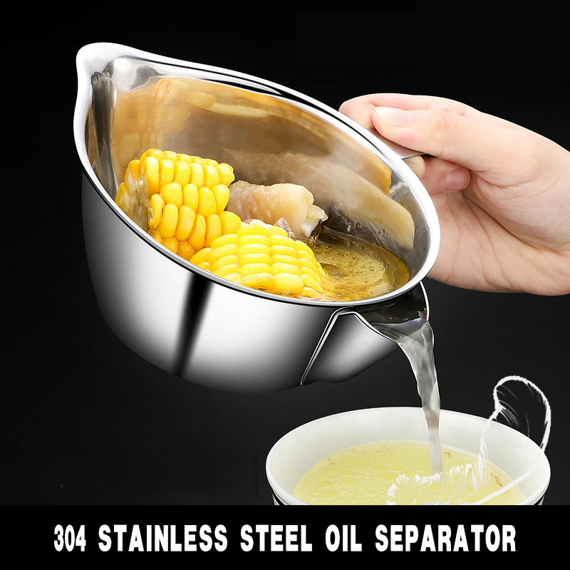 304Stainless Steel Grease Bowl Kitchen Oil Separator Gravy Oil Soup Fat ...