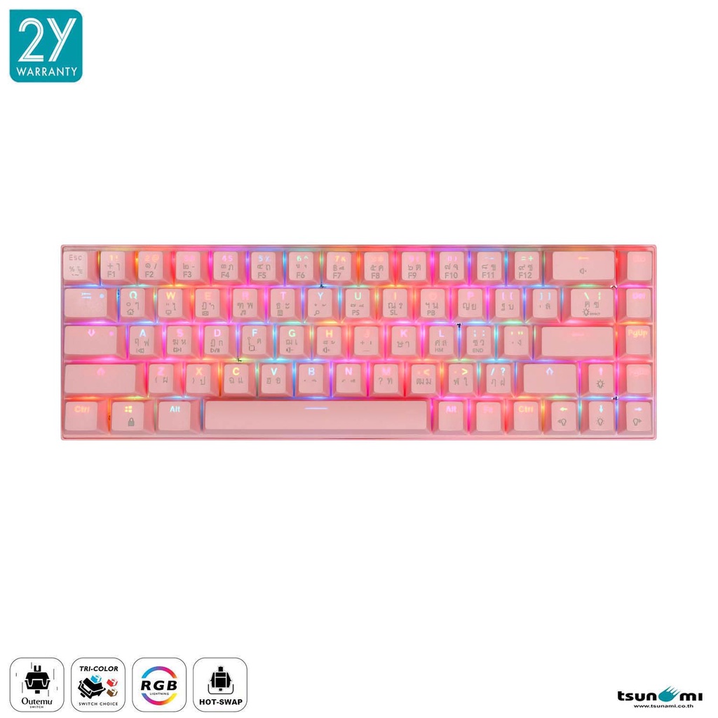 452.KEYBOARD TSUNAMI MK68 PRO PK-RED SWITCH MACHANICAL GAMING TYPE-C ...