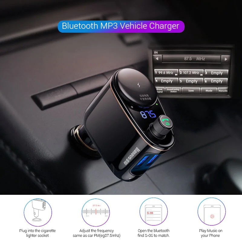 Baseus 3.4A Dual USB Car Charger CCALL-RH01 Bluetooth FM Transmitter ...