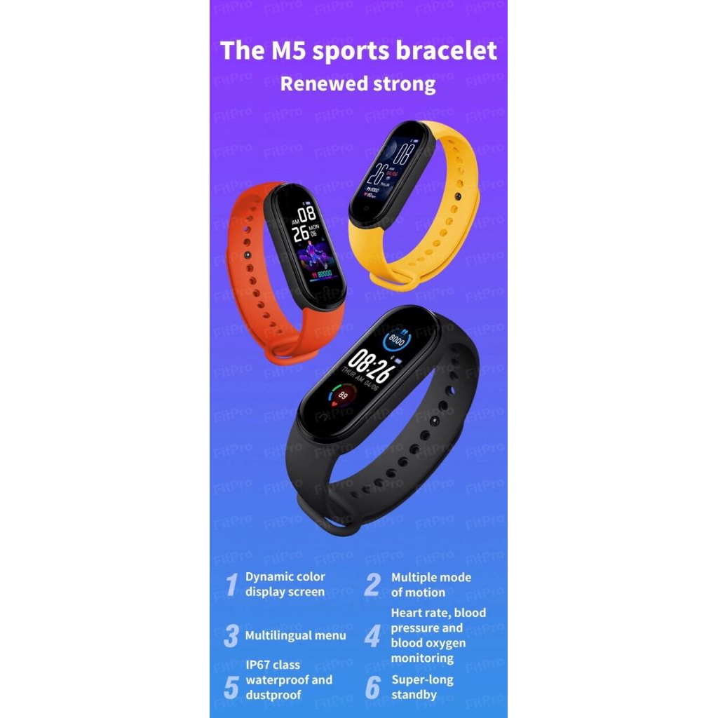 COD/พร้อมส่ง M5 Smart Bracelet Bluetooth Sport Fitness Tracker Heart ...