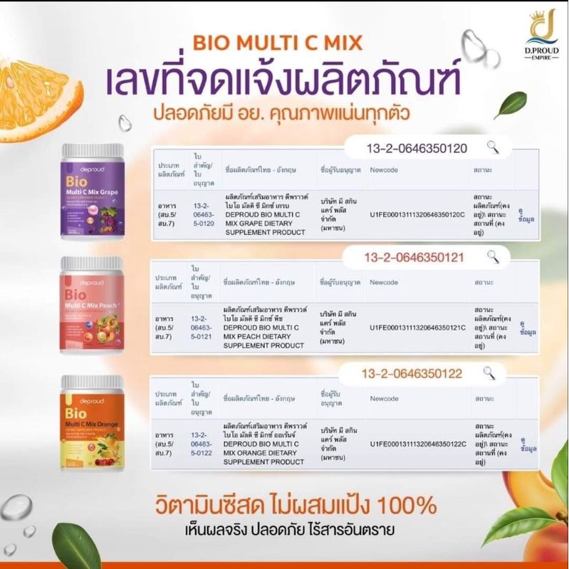 แท้ วิตามินซีสด Deproud Bio Multi C Mix วิตามินซีสามรส วิตามินซี 3 รส วิตามินซีดีพราว.Cocoa Cal ...
