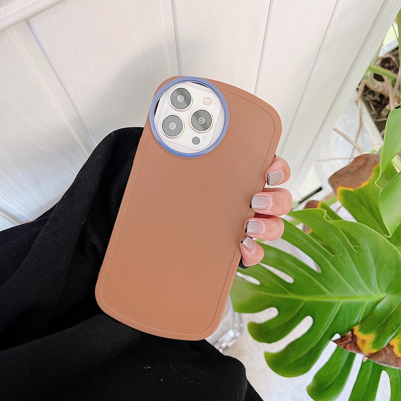 Iphone case Big round hole camera curve monochrome Anti-fall tpu soft ...