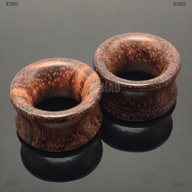 N2HAO Pair Vintage Brown Natural Wood Saddle Ear Plugs Hollow Piercing ...