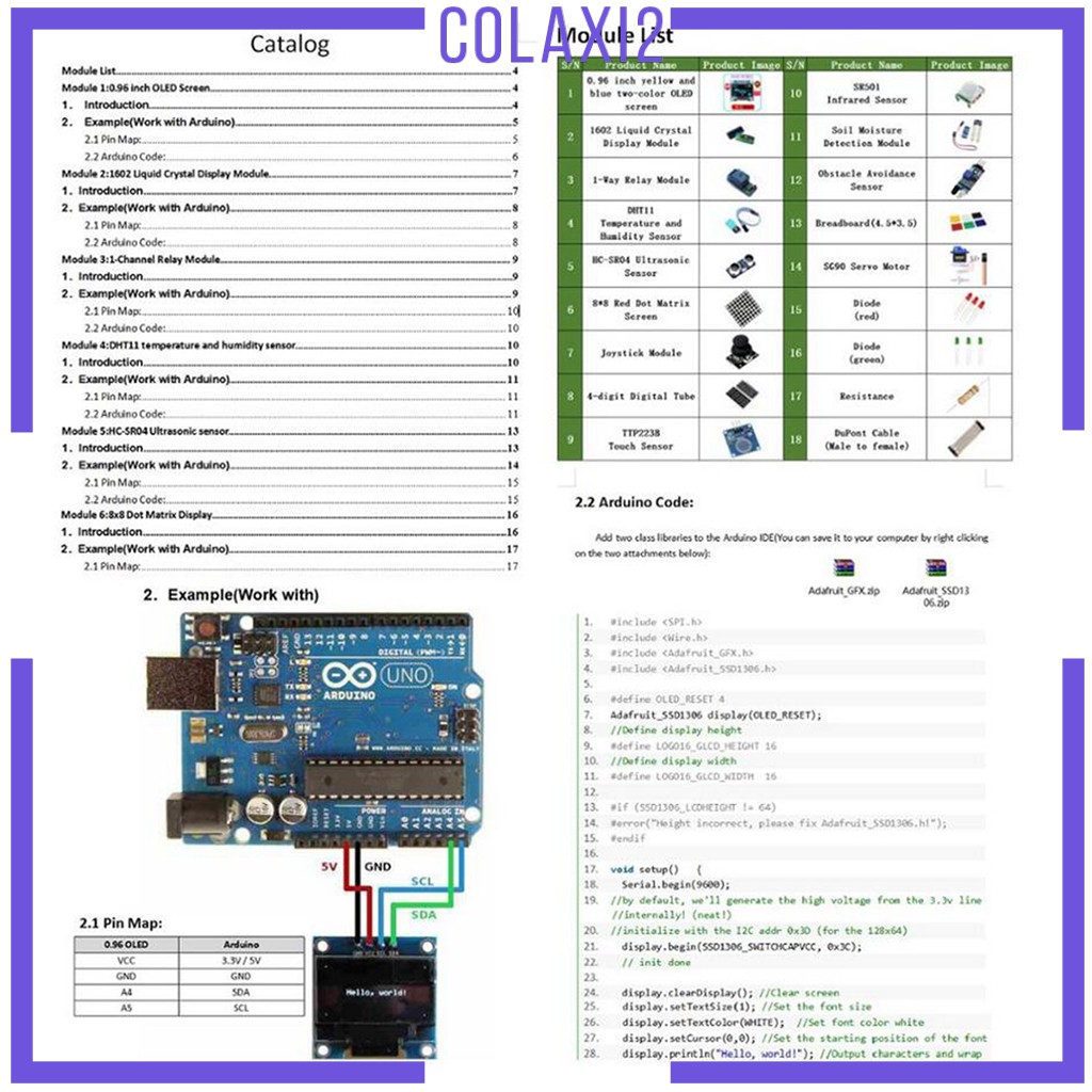 [Colaxi2] โมดูลเซนเซอร์ 0.96" Oled 1602 หน้าจอ Lcd สําหรับ Arduino Uno ...
