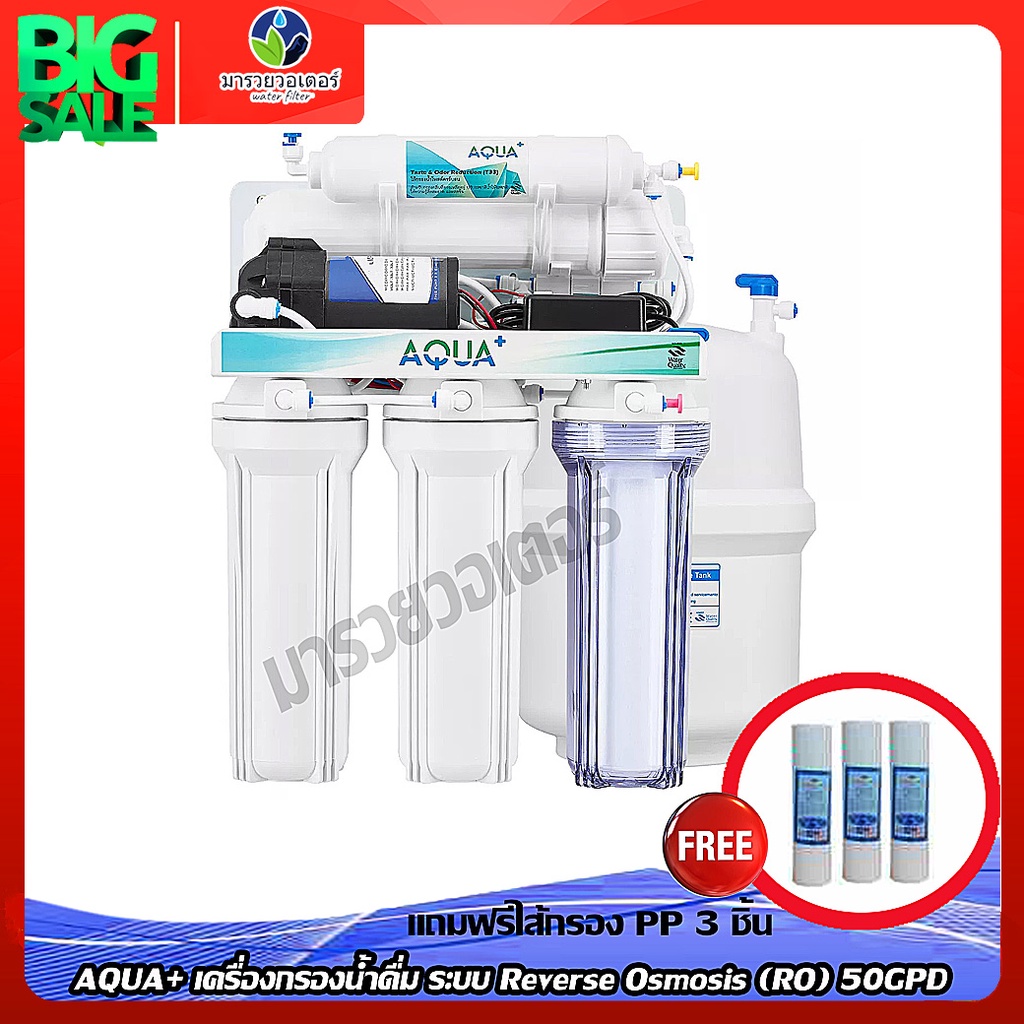 Aqua Plus RO 0.0001 ไมครอน เครื่องกรองน้ำดื่ม RO Aqua Plus 5 ขั้นตอน กำลังผลิต 50 GPD (กระบอก 1 ...