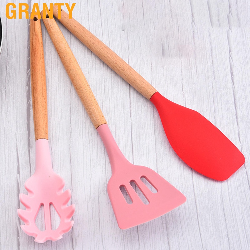 Granty 12pcs Cooking Utensils Set Silicone Colorful Wood Handle Kitchen ...