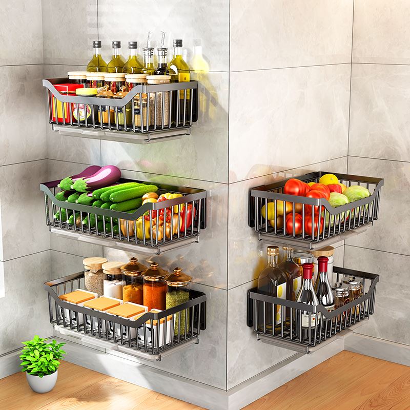 Kitchen non perforated vegetable basket storage rack wall hanging ...