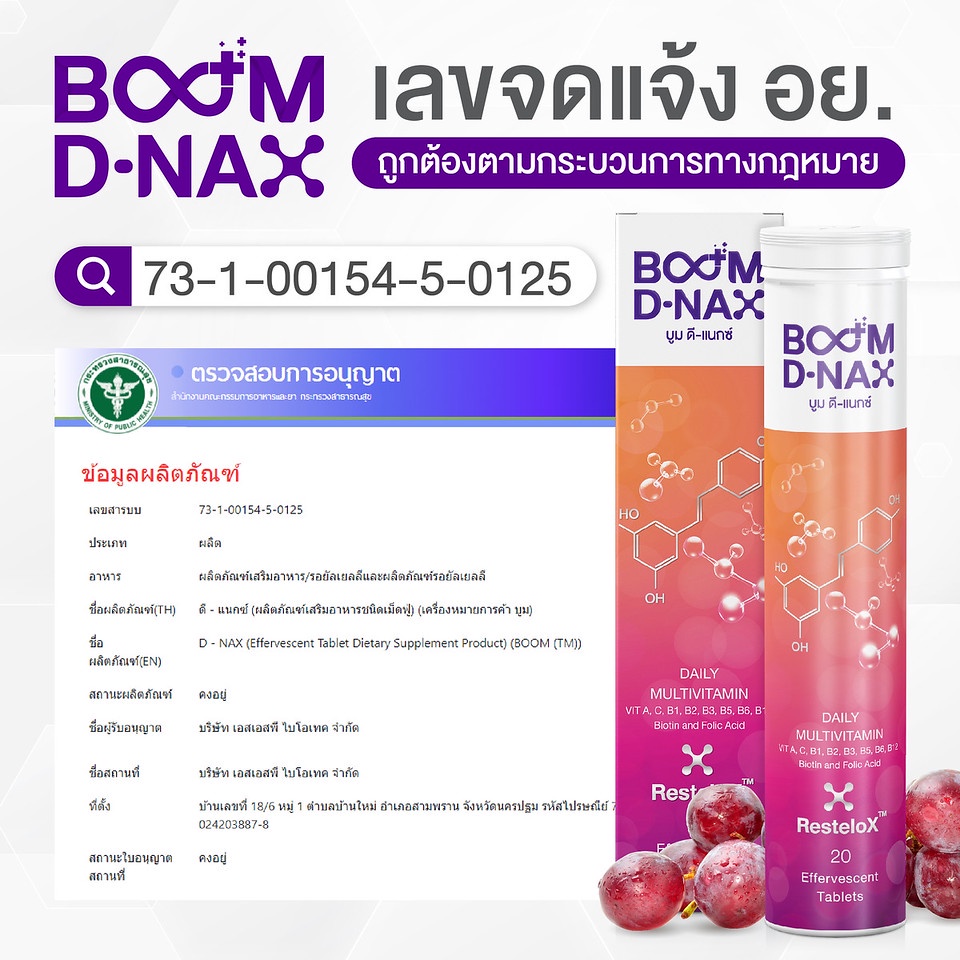 ส่งฟรี พร้อมส่งทันที(แท้100 ) Boom DNAX เม็ดฟู่ ชะลอวัย 20 เม็ด คนทำงานหนักพักผ่อนน้อย ผู้สูงวัย ...