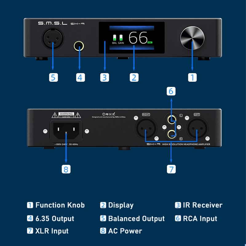 SMSL SH-9 Headphone Amplifier THX AAA Technology RCAXLR Input 6.35MM ...