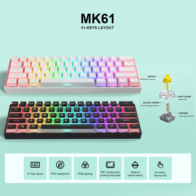 แป้นพิมพ์：MK61 61 Keys BT Keyca Mechanical Gaming Keyboard RGB ...