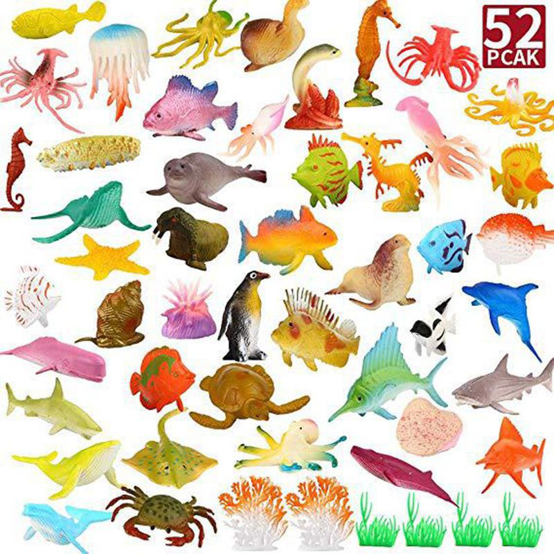 52pcsset Ocean Animals Figure Sea Creatures Dolphin Turtle Whale Model ...