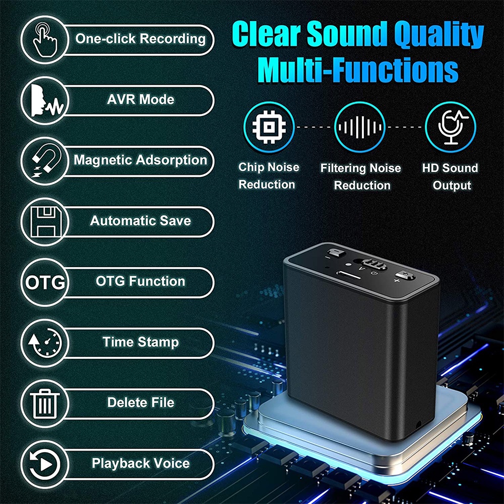 บันทึกเสียงQ65 Mini Voice Recorder Rectangle Dictahone M3 layer Audio ...