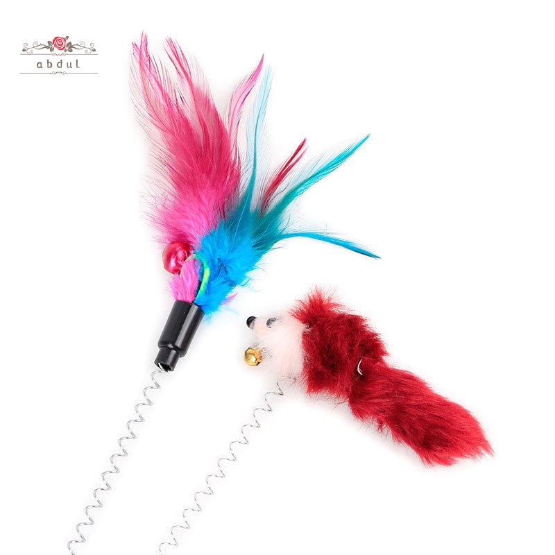 Cat Interactive Toy With Sucker Spring Feather Plush Mouse Funny Pet ...
