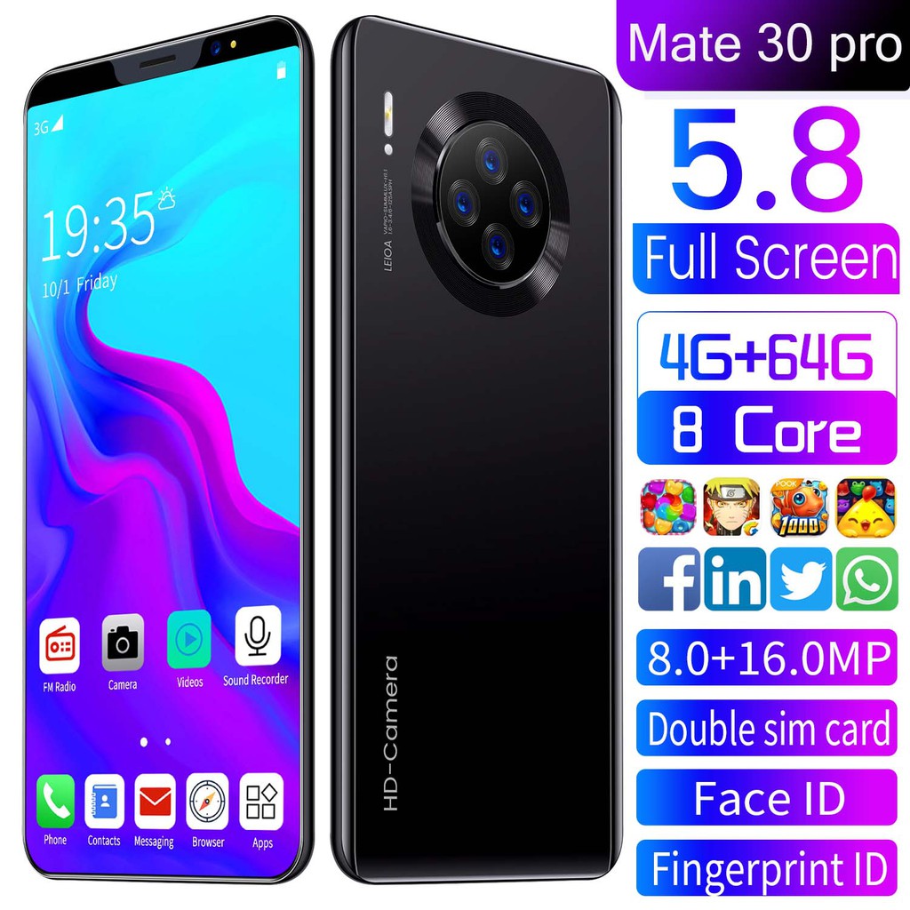 huawei mate30 pro หน้าจอขนาดใหญ่ 5.8 นิ้ว 3/4Gโทรศัพท์ราคาถูก（4+64G+รับประกันหนึ่งปี+อุปกรณ์ ...