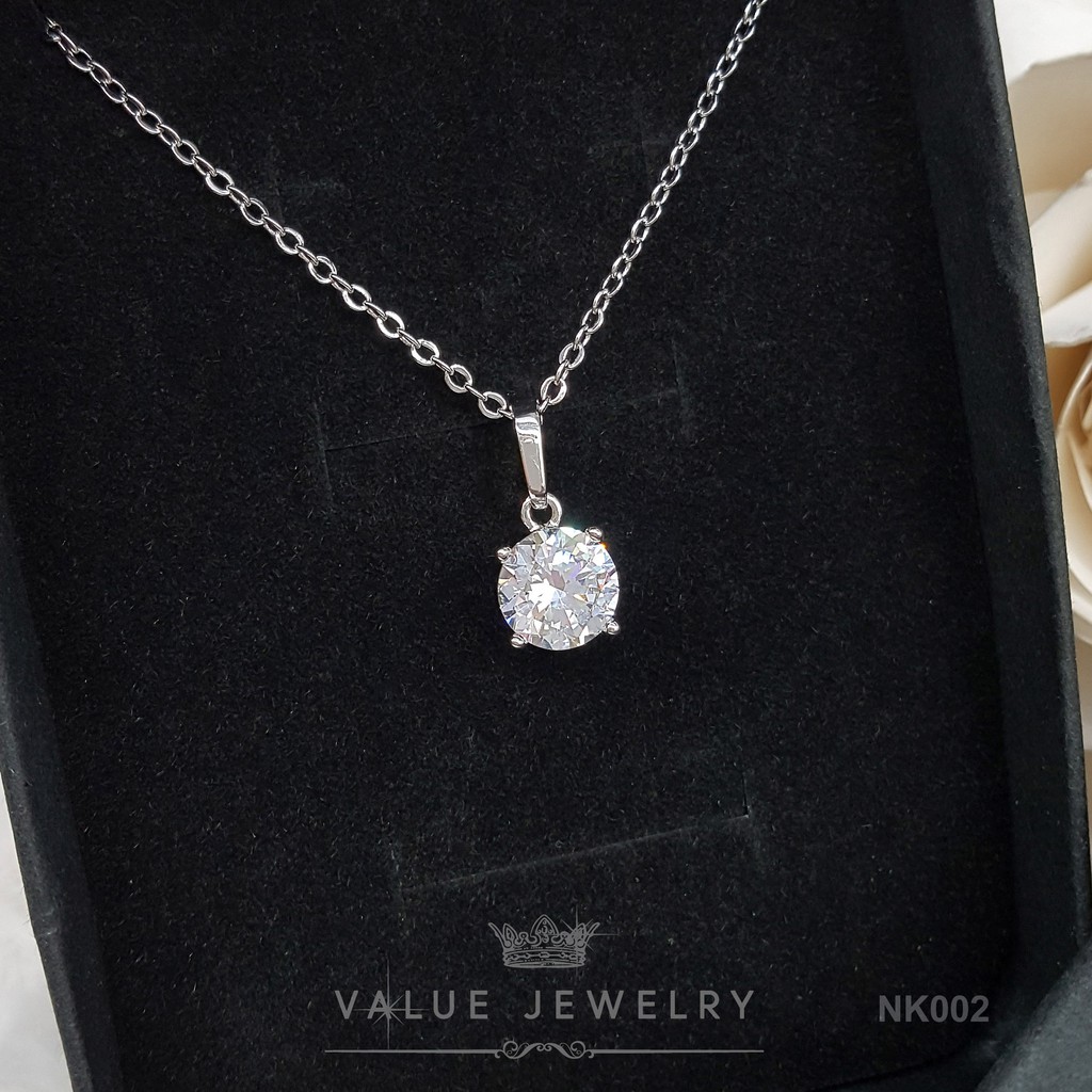 สร้อยคอพร้อมจี้ เพชรกลม Round Brilliant Shape คริสตัลแท้8มิล ขนาดพอเหมาะ เครื่องประดับ สร้อย ...