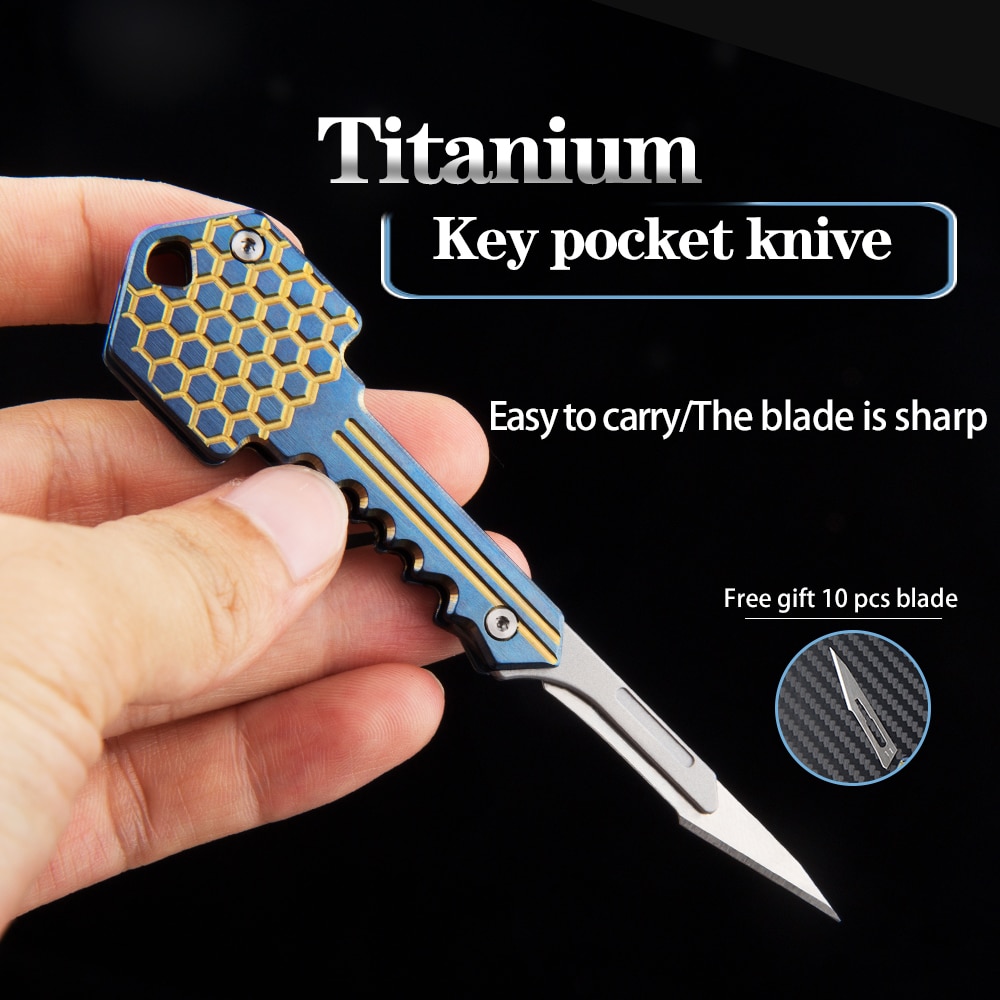 Mini titanium folding knife multifunction key carving EDC outdoor ...