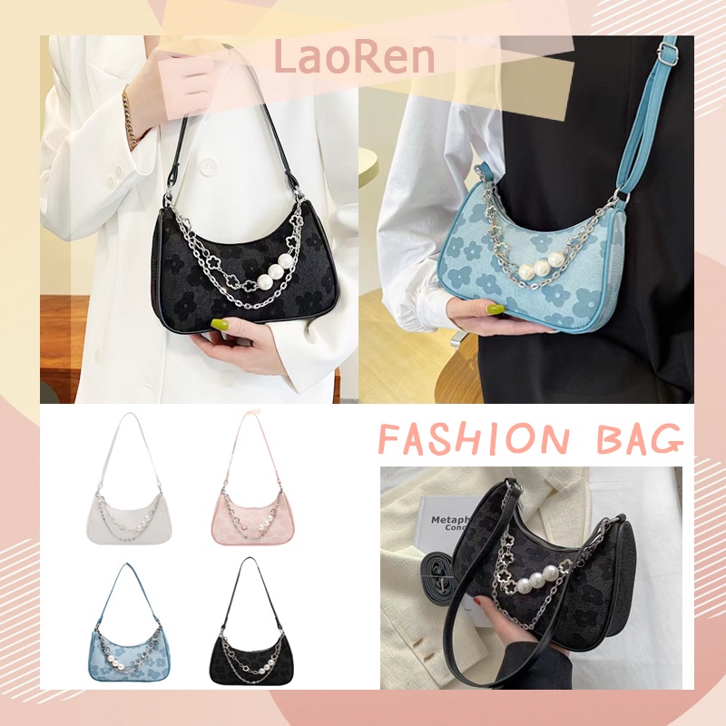 พร้อมส่งจากไทย พร้อมส่งจากไทย กระเป๋าหนังแฟชั่นแต่งโซ่ทองและไข่มุก - ra ...