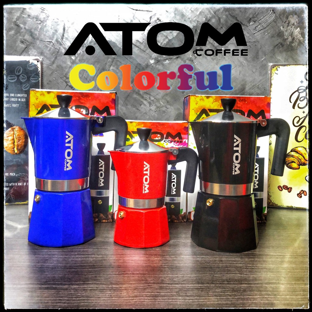 Moka Pot ATOM COFFEE รุ่น Colorful 3 และ 6 Cup คุณภาพเดียวกับของอิตาลี กล้าท้าชน รับประกันคุณภาพ ...