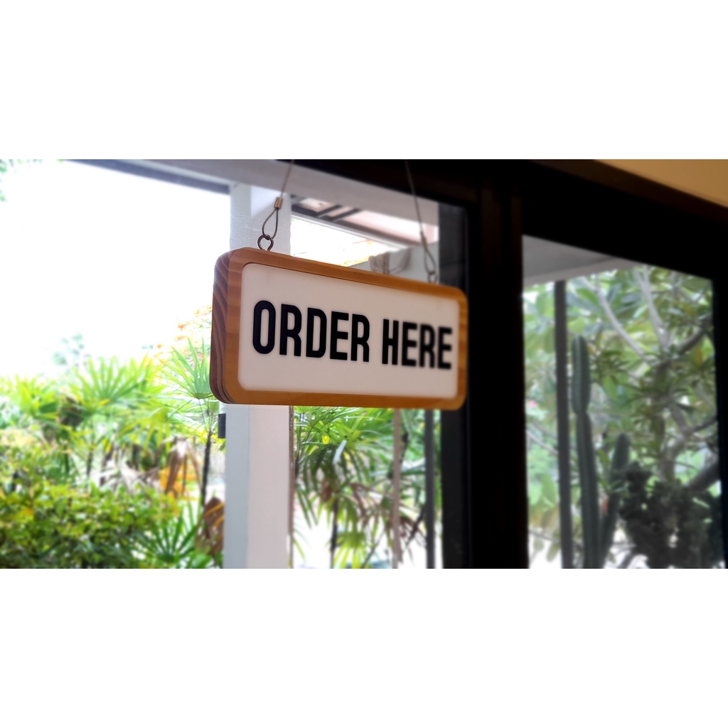 Premium ป้ายแขวน ORDER HERE และ ป้ายแขวน PICK UP ป้าย อะคริลิคเรซิน กรอบไม้ทั้งชิ้นพร้อมหูแขวน 2 ...