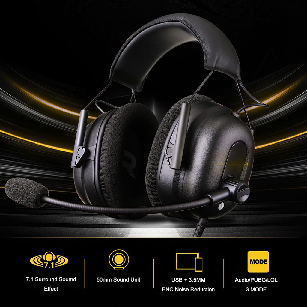 หูฟังrofession Gaming Headset Builtin Virtual 7.1 Channel Headhone fit ...