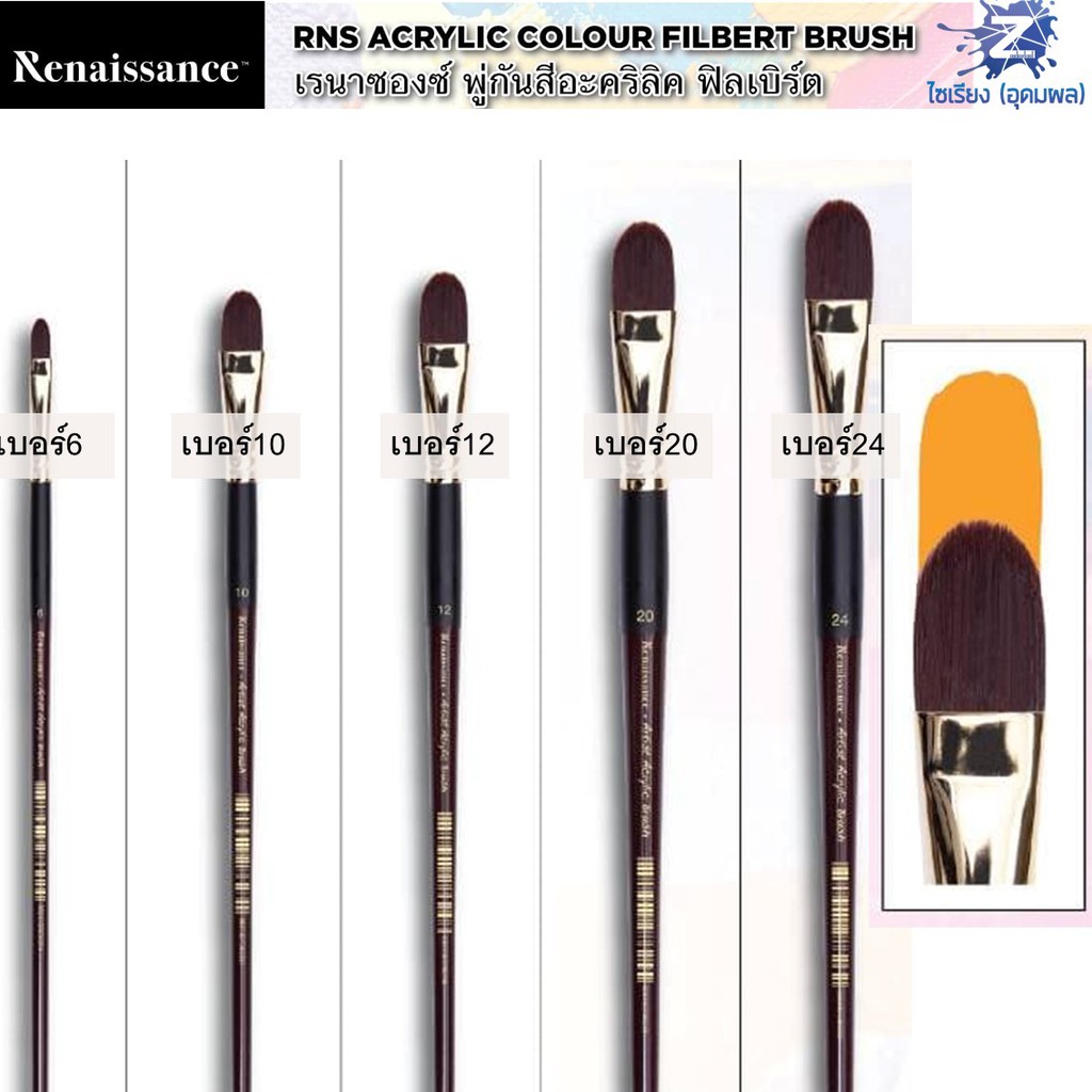 พู่กันสีอะคริลิค หัวแบน-ปลายมน อย่างดี Renaissance Acrylic color ...