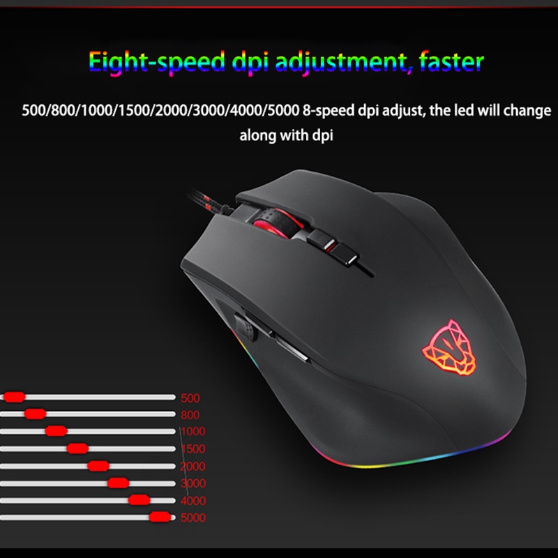 Motospeed V80 RGB Profissional 5000 DPI Gaming Gamer Mouse USB Computer Wired Optical Mice ...