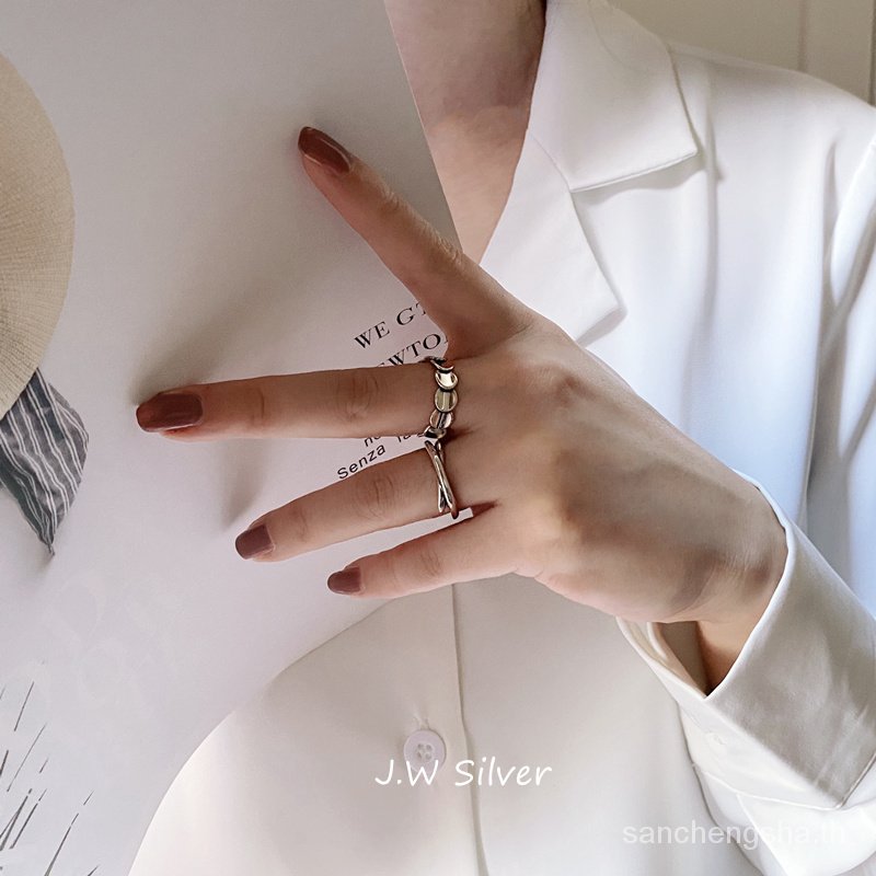 s925แหวนเงินแท้ของผู้หญิงinsสไตล์เย็นทันสมัยเงินไทยย้อนยุคการออกแบบที่เรียบง่ายเปิดเครื่องประดับ ...