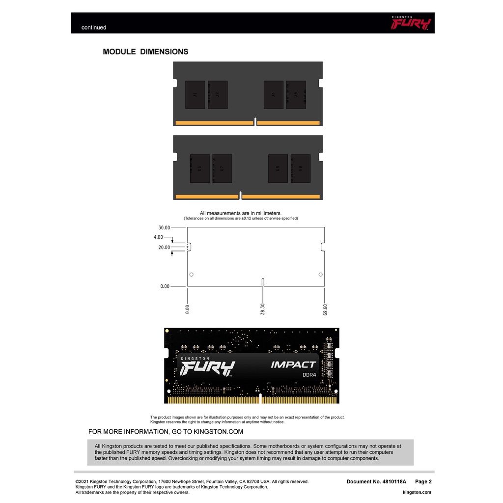 16GB (16GBx1) DDR4 3200MHz CL20 RAM NOTEBOOK (แรมโน้ตบุ๊ค) KINGSTON FURY IMPACT (KF432S20IB16 ...