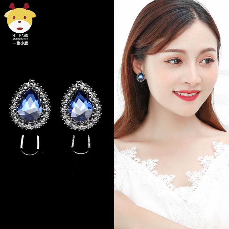 ต่างหูเพชรคริสตัลสีฟ้าสไตล์เกาหลี S925 - yzxl_store.th - ThaiPick