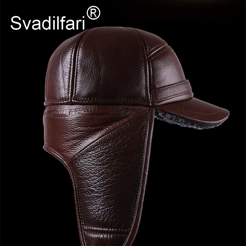 Winter Men39s Leather Hat Thicken Leather Cowhide Baseball Caps With ...