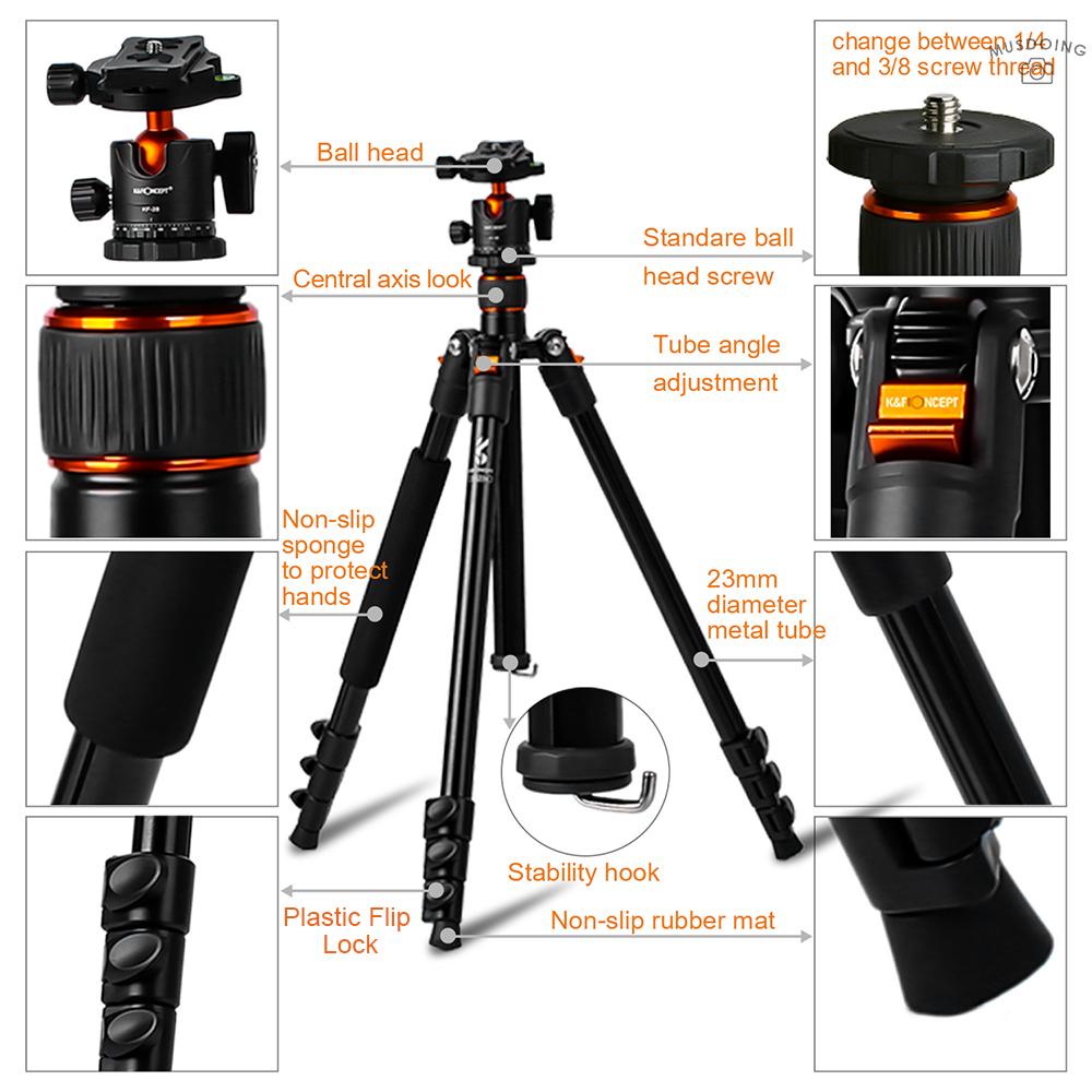 ღ K&F CONCEPT Adjustable Height Camera Tripod Stand Aluminum 4-Section ...