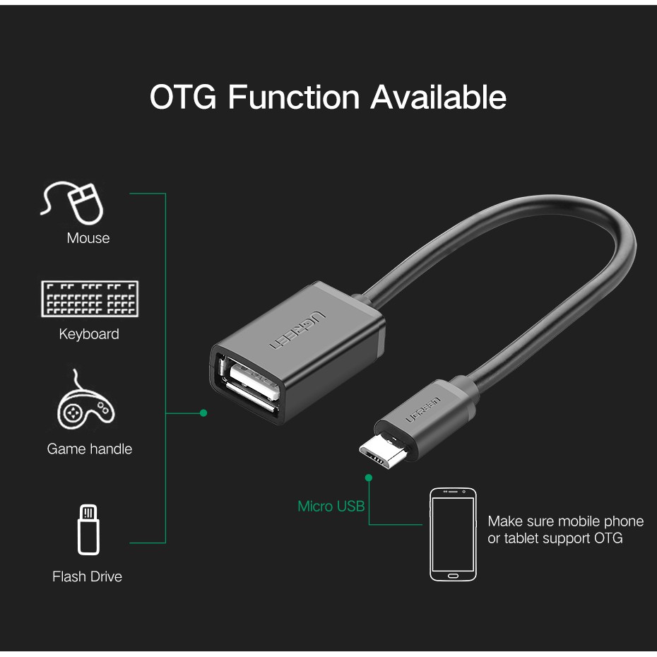 Ugreen (12cm Round Black,10396,30895)Micro USB OTG Cable OTG Adapter ...