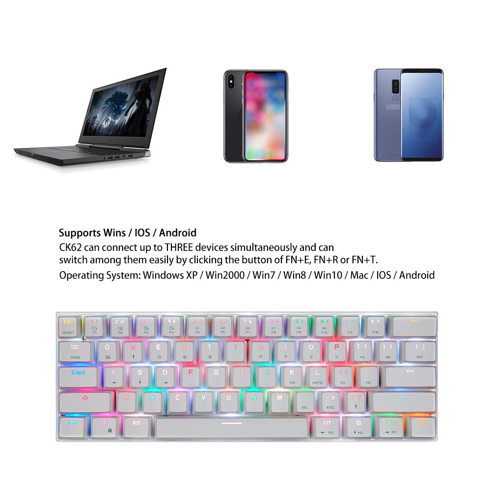 CK 62 BT 3.0 Wired RGB Mechanical คีย์บอร์ดสำหรับ Tablet แล็ปท็อปสมาร์ท ...