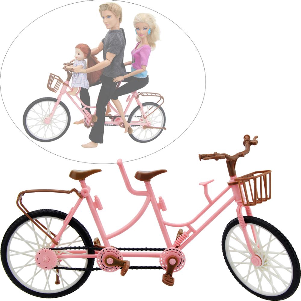 1 PCS Pink Plastic Bike Three Seats Family Bicycle Doll Accessories Outdoor Sports Dollhouse Toy ...