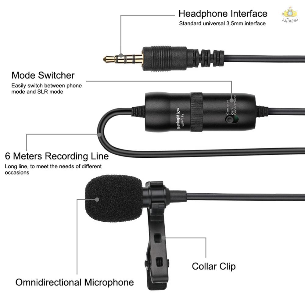 Portable M1 Port Clip-On Microphone 6m Wire Length Mini Size Mobile ...