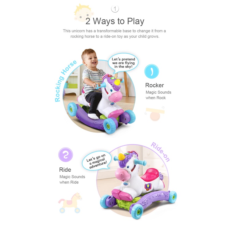 VTech 2 in 1 Rocking Horse and Ride-on Toys Music Light Learning ...