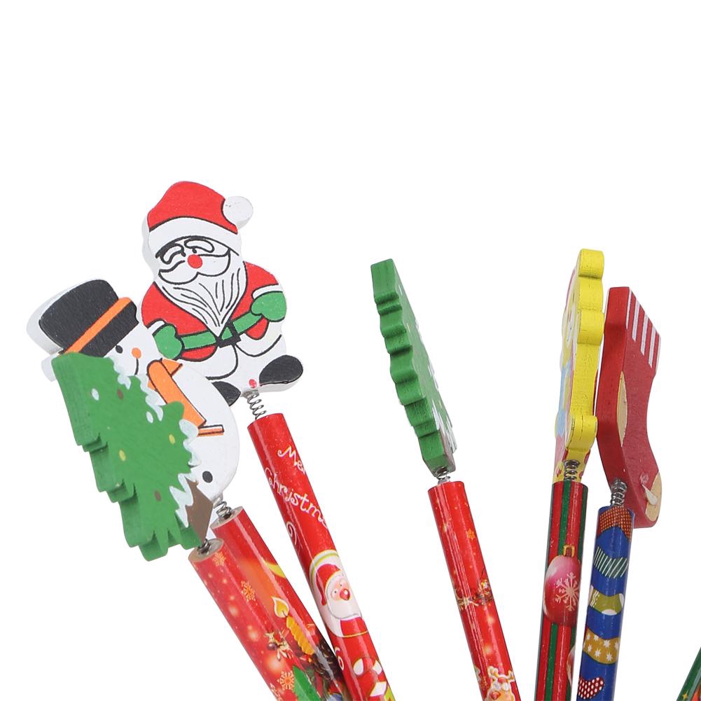 12Pcs Christmas Wood Pencils Snowman Santa Claus Cartoon Kids Xmas ...