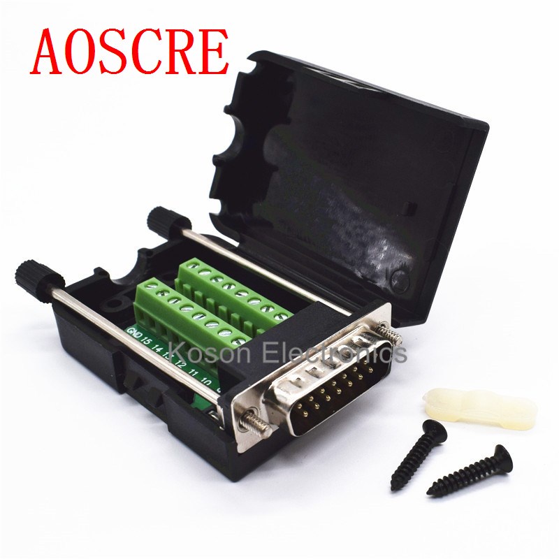 DB15 Connectors D-SUB Male 2 Row 15 Pin Plug Breakout Terminals Board ...