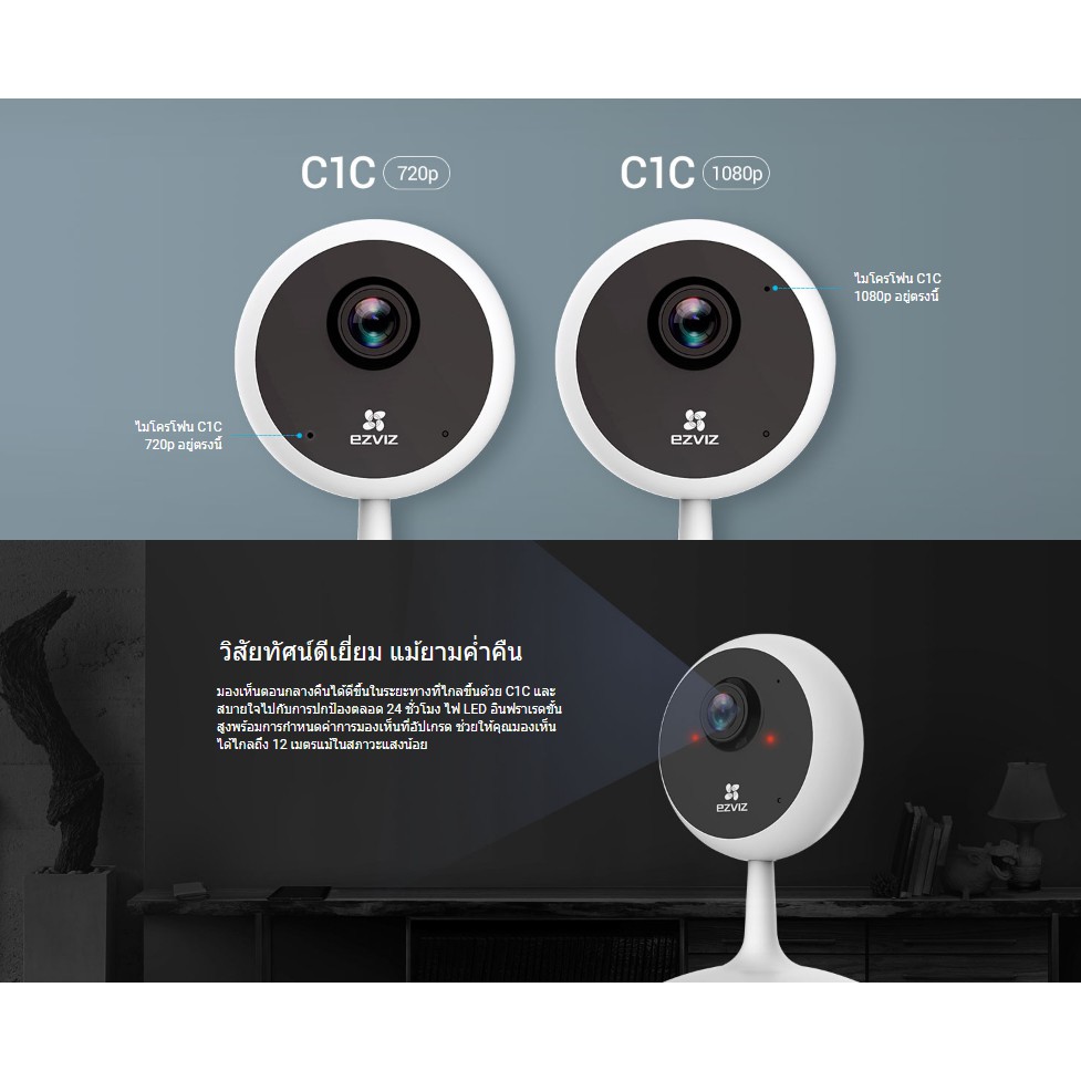 Ezviz รุ่น C1C HD Indoor Wi-Fi IP Camera Night ความละเอียด 1 ล้าน ...
