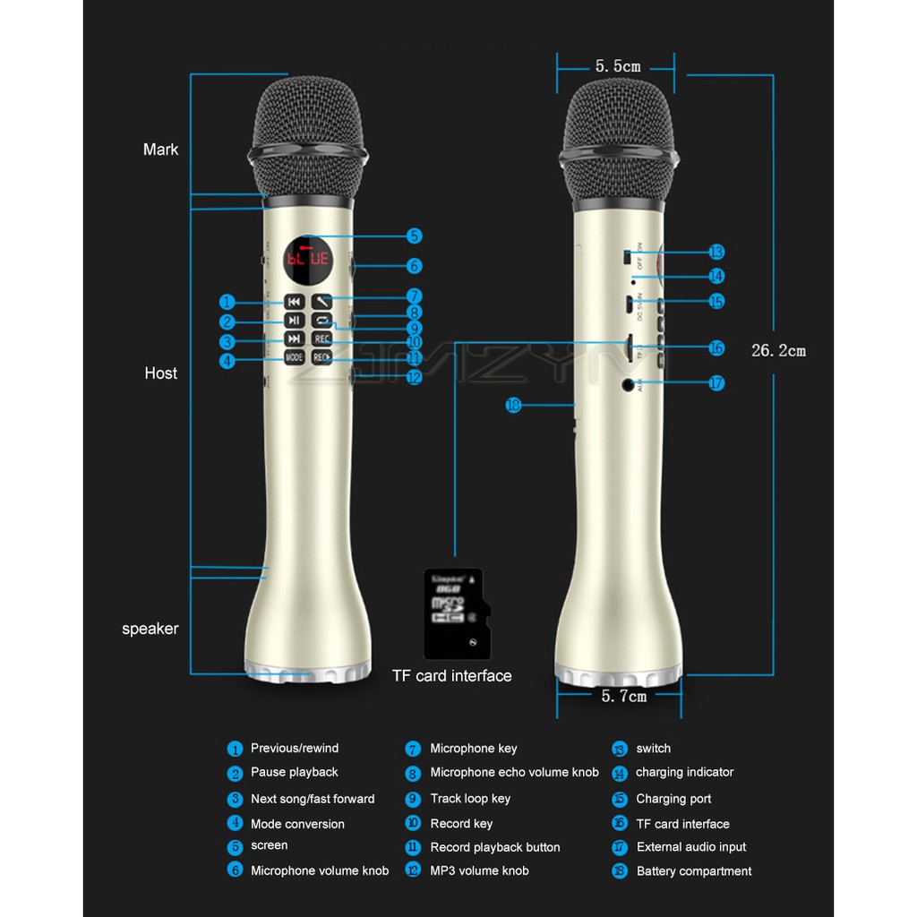 L-598 9W Portable Bluetooth Karaoke Microphone Wireless Professional ...