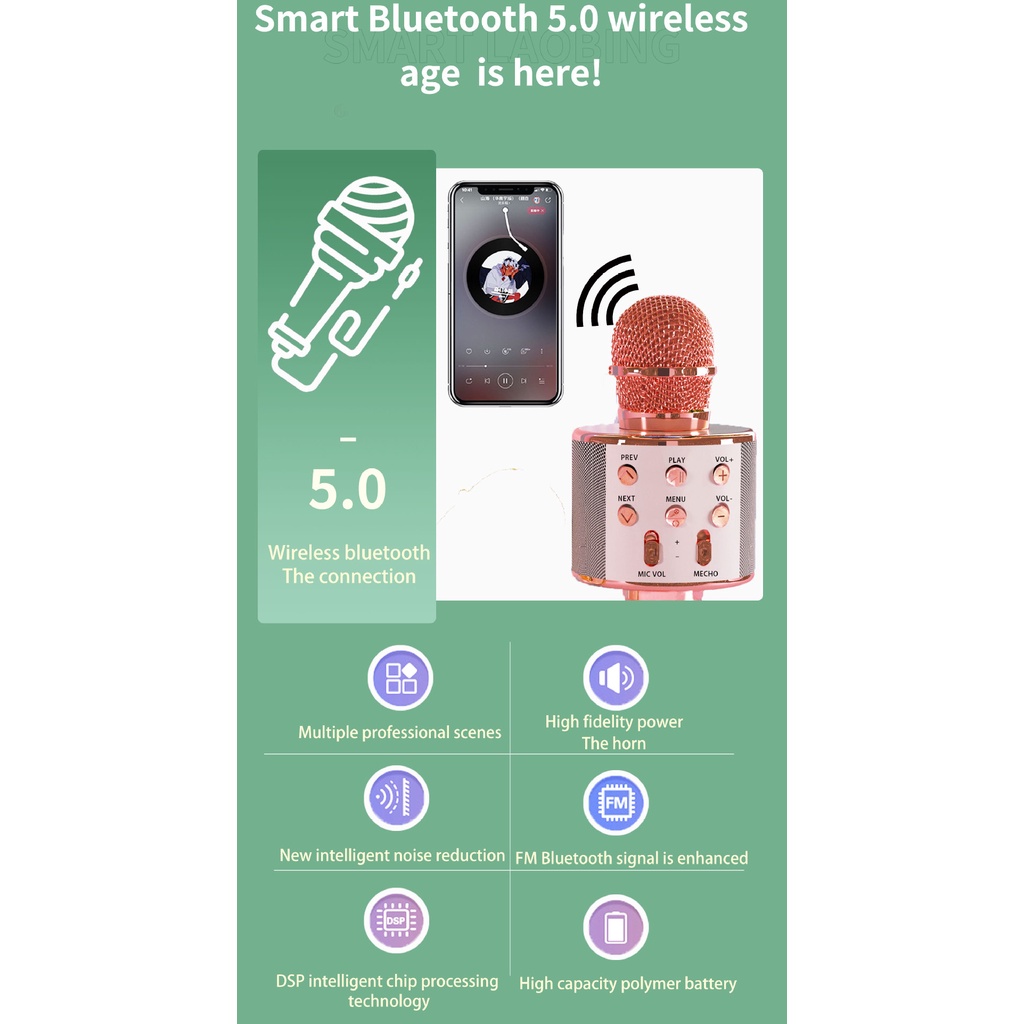 NEWMINE WS-858 ไมโครโฟน Bluetooth ไมค์คาราโอเกะ แบตเตอรี่ในตัว 1200mAh การเชื่อมต่อบลูทูธ ...
