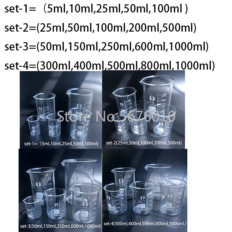 1set Lab Borosilicate Glass Beaker All Sizes Chemical Experiment ...