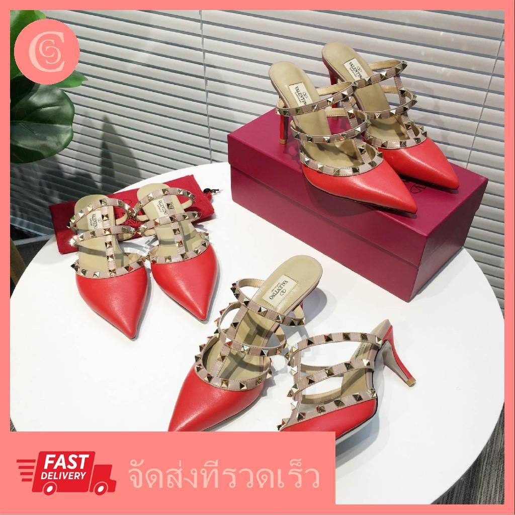VALENTINO classic rivet tale design high heel shoes red women Korean ...