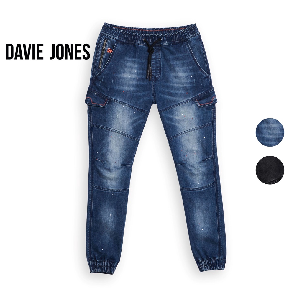 DAVIE JONES กางเกงจ็อกเกอร์ ยีนส์ เอวยางยืด ขาจั๊ม สีกรม สีดำ ...